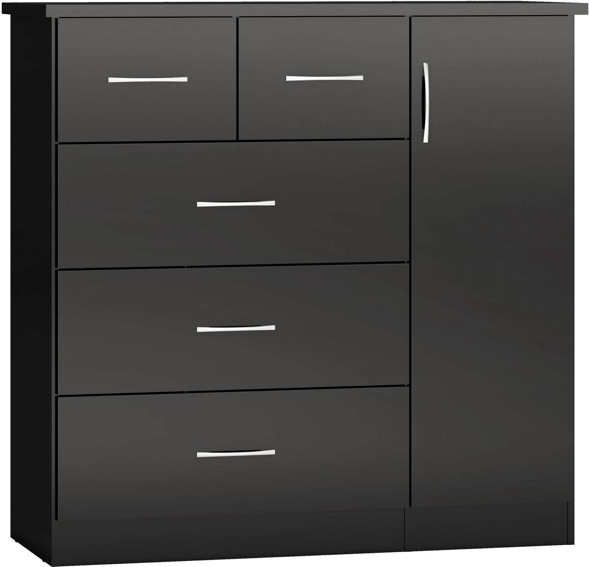 Utah 5 Drawer Low Wardrobe Black Gloss