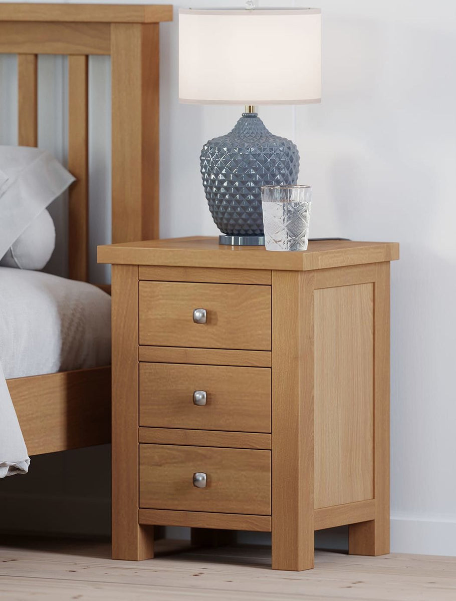 Devonshire Oak Lite 3 Drawer Bedside – Pine & Oak Warehouse
