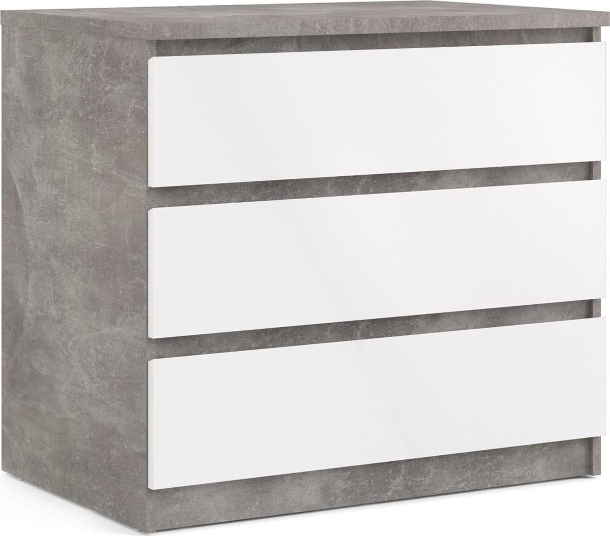 Naia Chest of 3 Drawers in Concrete and White High Gloss – Pine & Oak ...