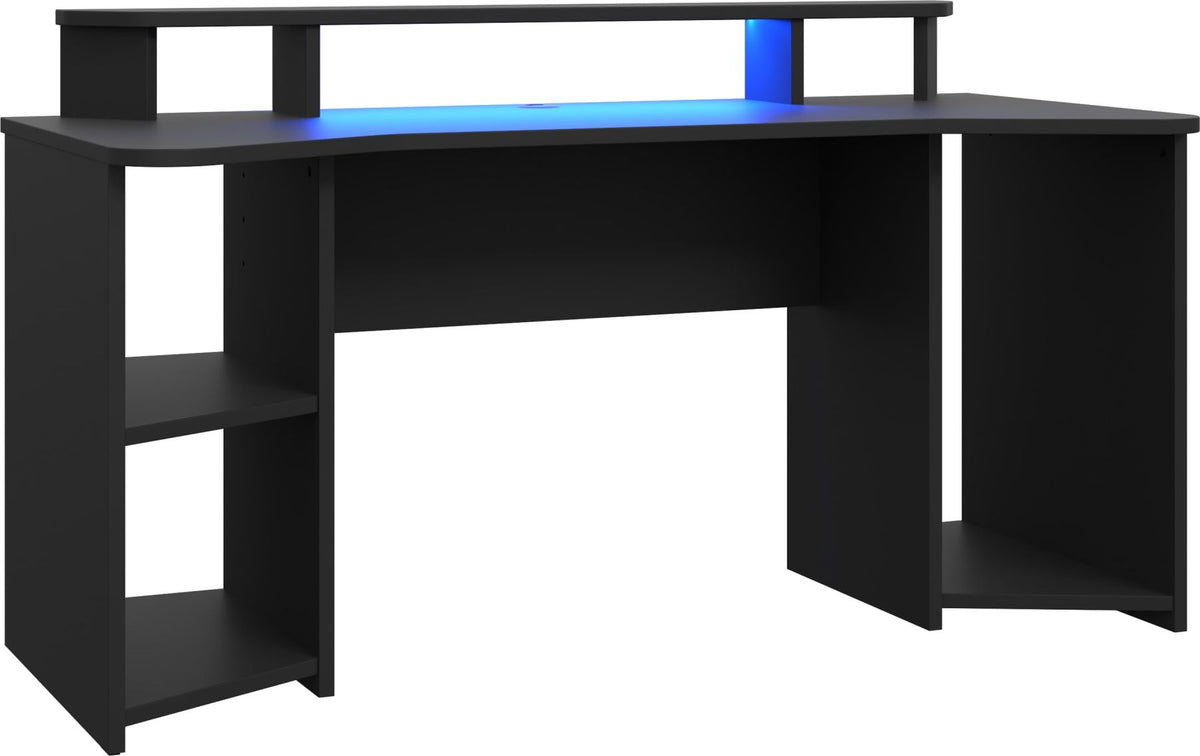 Tezaur Curved Black Gaming Desk with Colour Changing LED – Pine & Oak ...