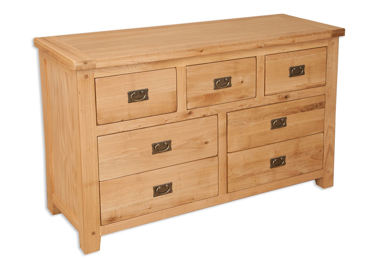 Canberra Oak 7 Drawer Wide Chest - Natural Finish – Pine & Oak Warehouse
